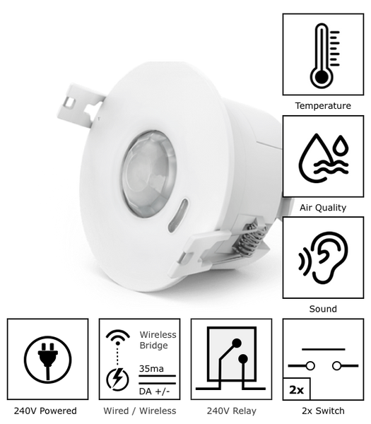 Wireless DALI PIR Multi-Sensor 10m with inbuilt Relay and 2 Switch Inp ...